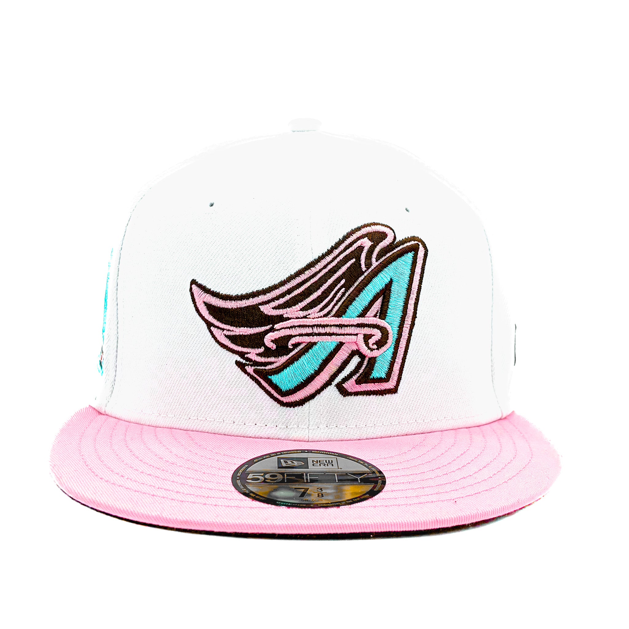 Anaheim Angels White New Era Fitted Bubblegum Pink 50th Patch 5950 anaheim-angels-white-new-era-fitted-bubblegum-pink-50th-patch-5950